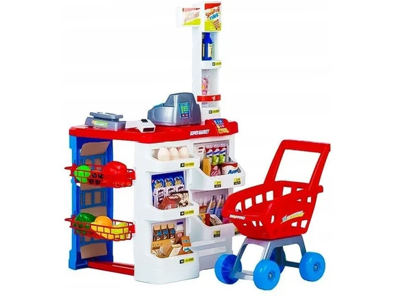 Eco Toys Supermarket štand za decu sa kasirom, vagom i skenerom HC238741
