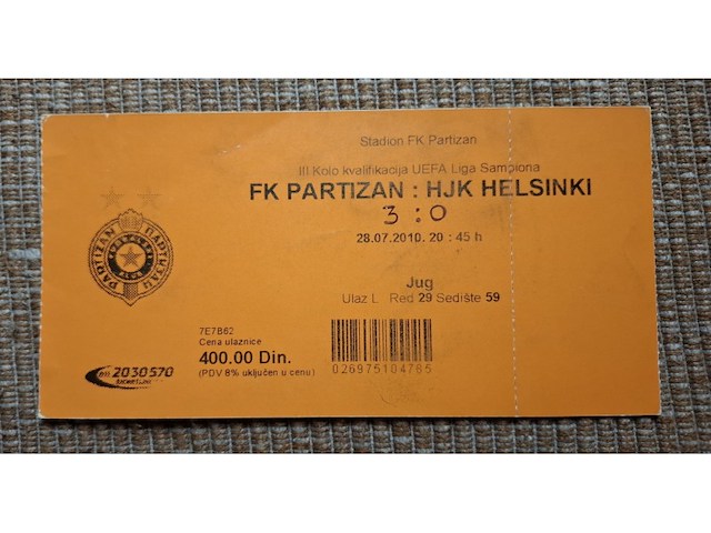 Partizan - HJK Helsinki 28.07.2010. Ulaznica