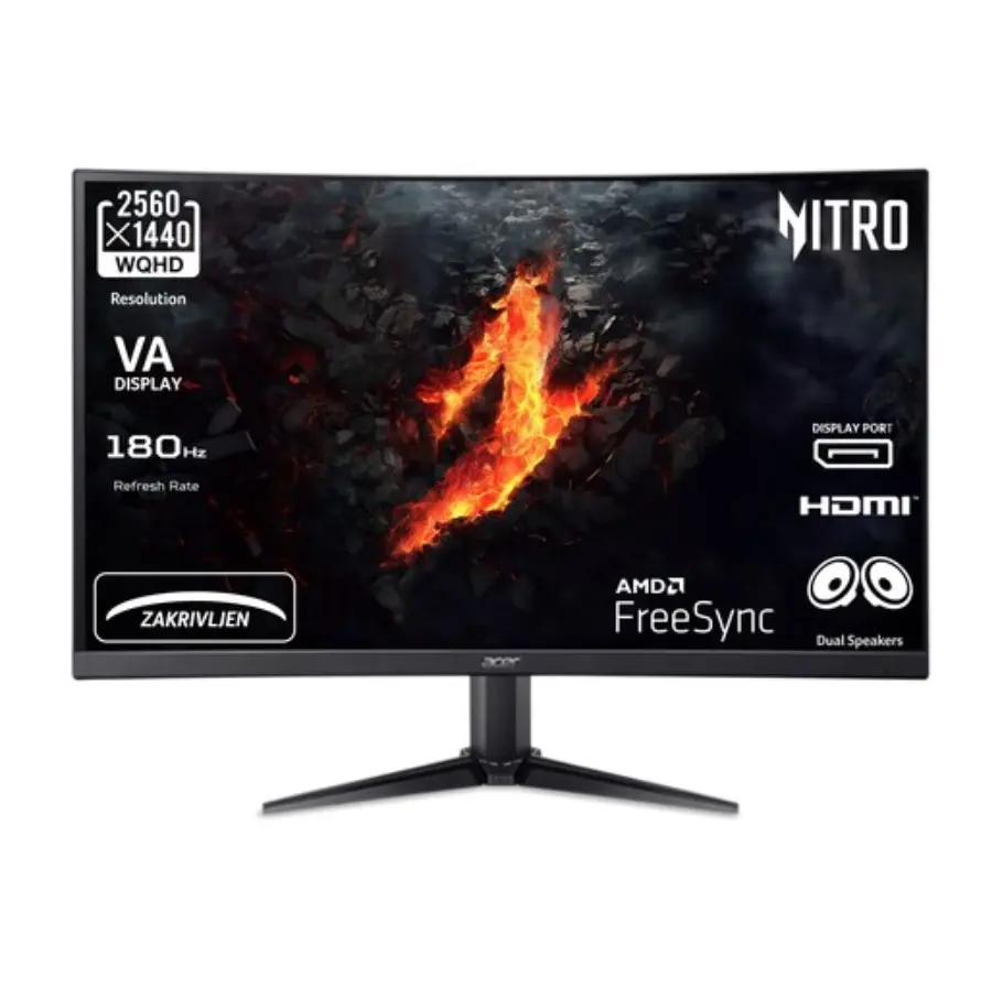 Acer Gejming monitor sa zvučnicima Nitro ED271UP3bmiipx 27", Va, Zakrivljen, 2560x1440, 180Hz, 0.5ms GtG, HDMI, DP, VESA, Crni