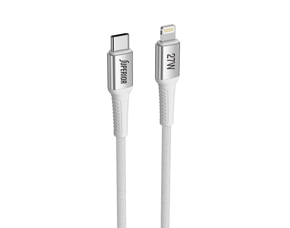 USB data kabl Superior SU-K150 pleteni 27W 3A Type-C na Lightning 1m beli (MS)