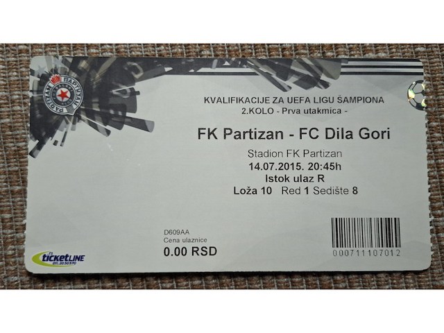 Partizan - Dila Gori 14.07.2015. Ulaznica