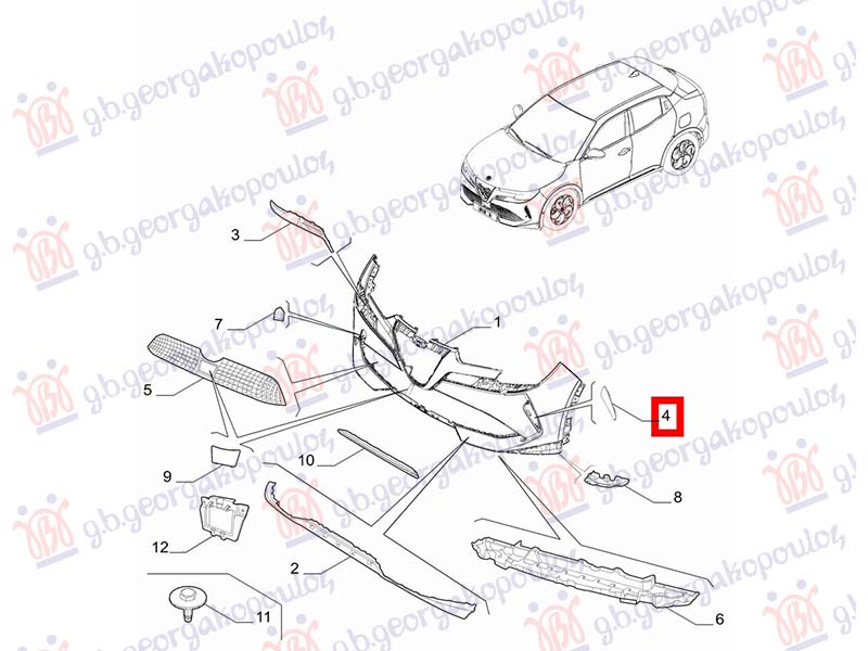 RESETKA PREDNJEG BRANIKA (O) Desna str. ALFA ROMEO JUNIOR (2024-) (OEM: 156177404)