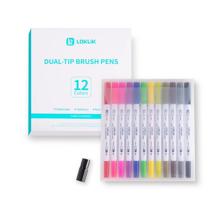 LOKLiK Dual Tip Brush Pens – 12 colors