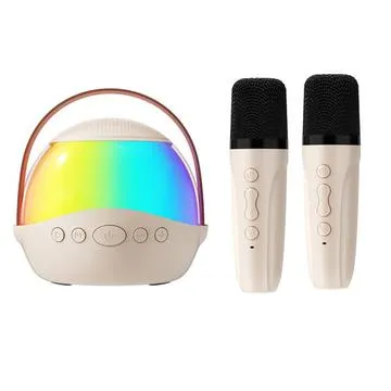 P9 PORTABLE KIDS KARAOKE BLUETOOTH SPEAKER WITH RGB & 2 WIRELESS MICROPHONES - BEIGE