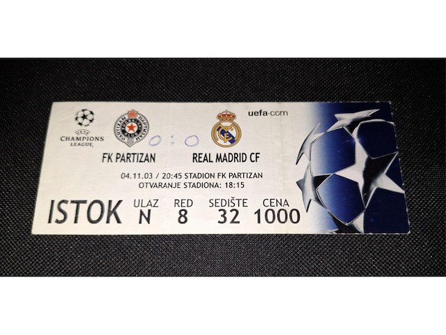 Partizan - Real Madrid 04.11.2003. Ulaznica #4