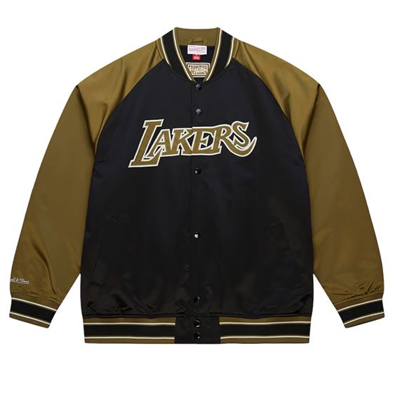 NBA DOUBLE CLUTCH SATIN JACKET VINTAGE LOGO LAKERS 'OLIVE/BLACK'