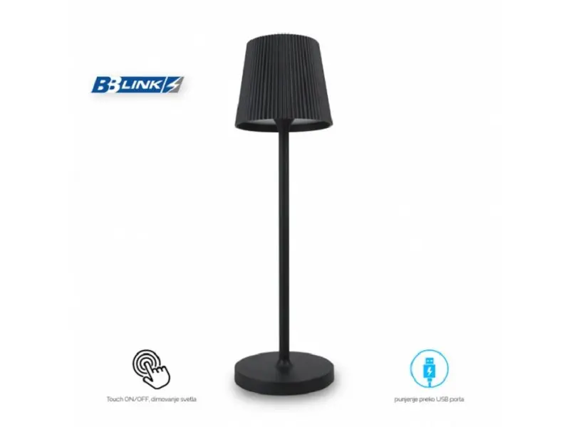 BBLINK T16011 Stona lampa punjiva 3W 3000K IP54, Crna