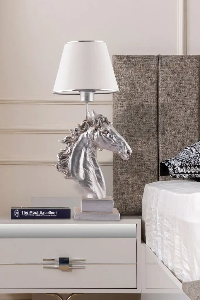 Opviq Horse White Silver Stona lampa, Srebrno-Bela