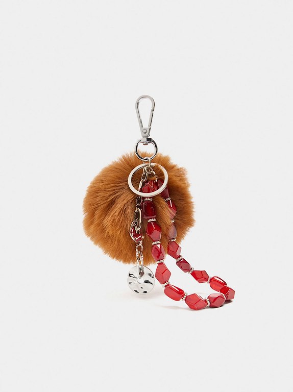 KEYCHAIN CHARM POMPOM WITH FACETED BEADS