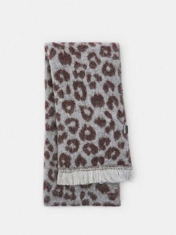 ANIMAL PRINTED SCARF WITH FRINGES