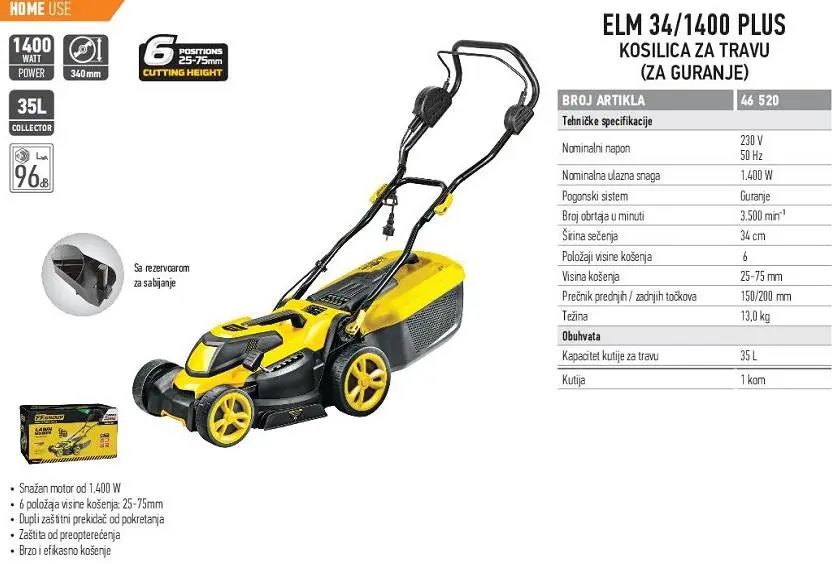 FF Električna kosilica elm34/1400 plus