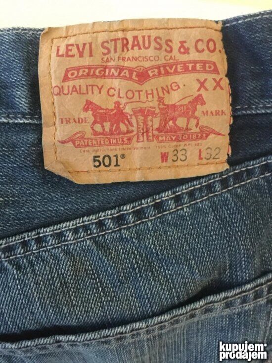 Original LeviS 501 farmerice 33 100% cotton Polustruk 45cm duzina
