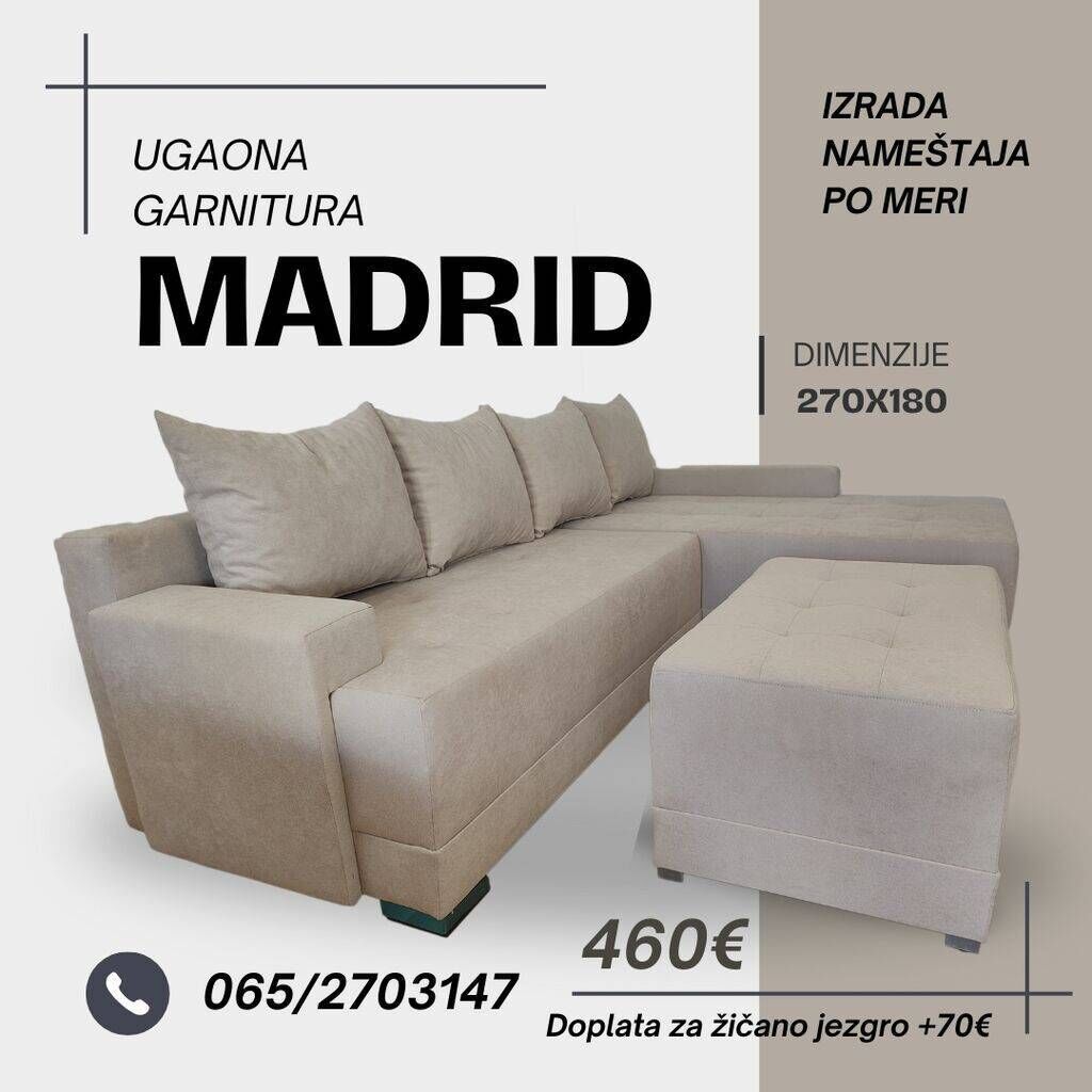 Ugaona garnitura MADRID - Dimenzije: 270 x 180 cm - Izrada nameštaja