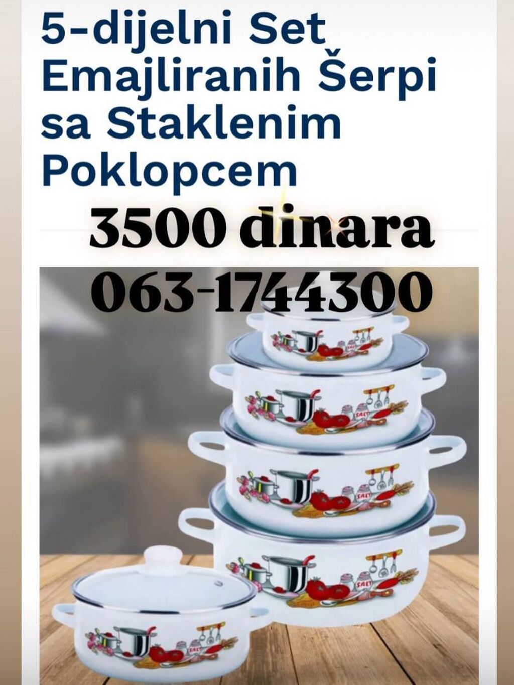 5-dijelni set emajliranih šerpi sa staklenim poklopcem. - Materijal