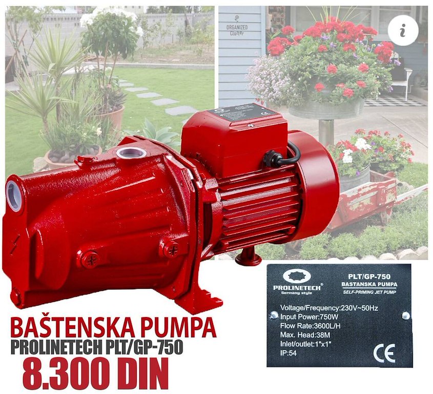 Baštenska pumpa PROLINETECH PLT/GP-750 - Tip: samousisna jet pumpa -