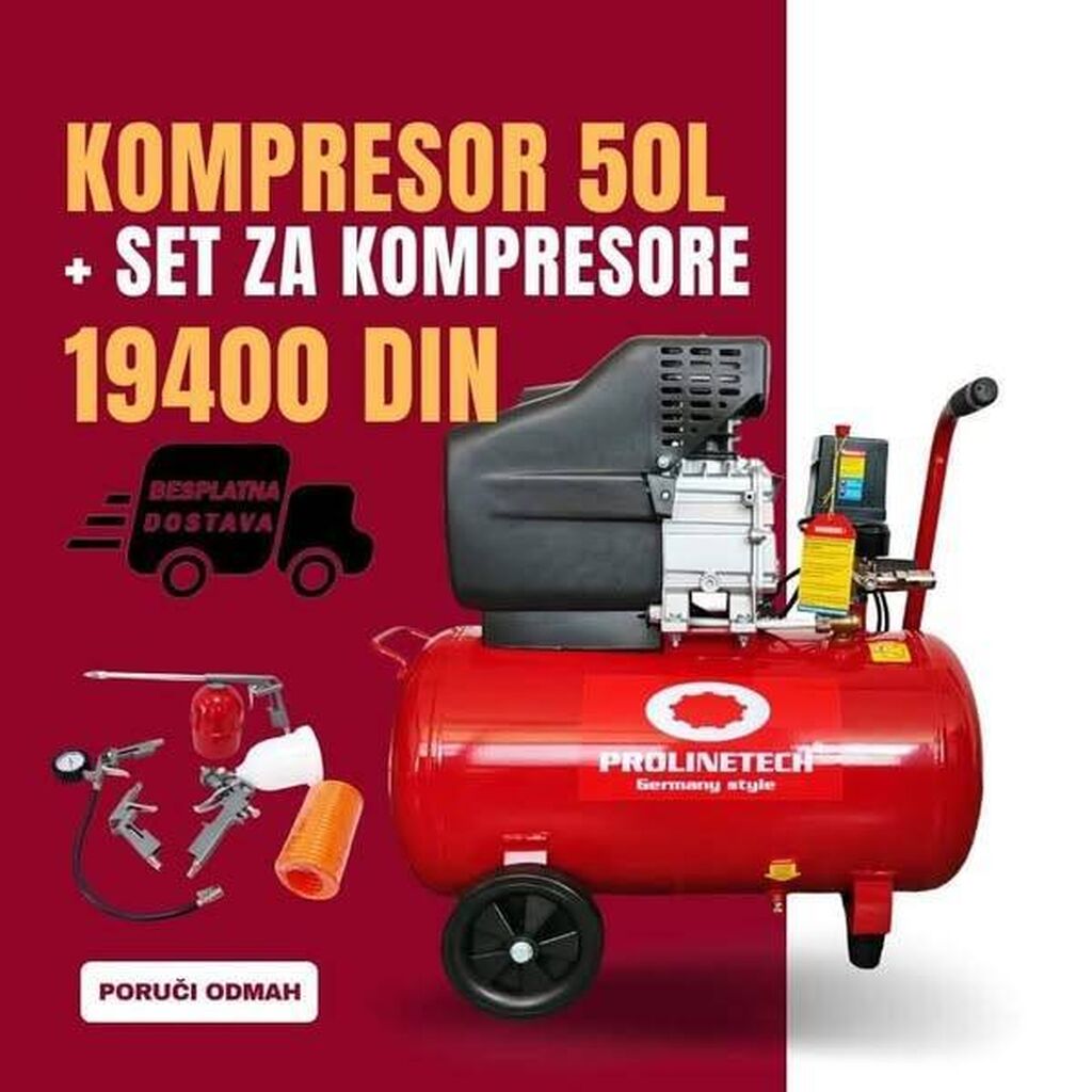 Kompresor PROLINETECH 50L + komplet dodatne opreme - Zapremina