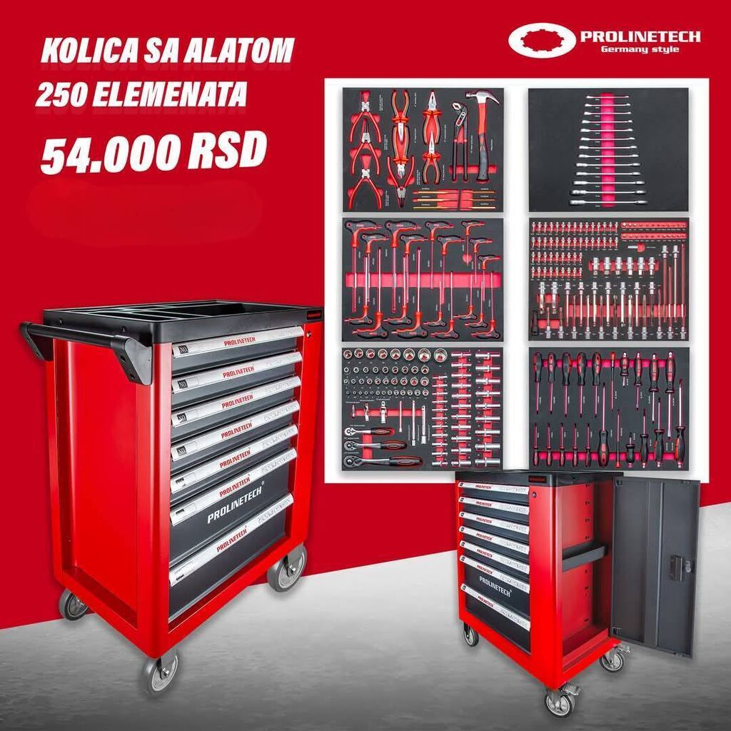 PROLINETECH kolica sa alatom – komplet od 250 elemenata -