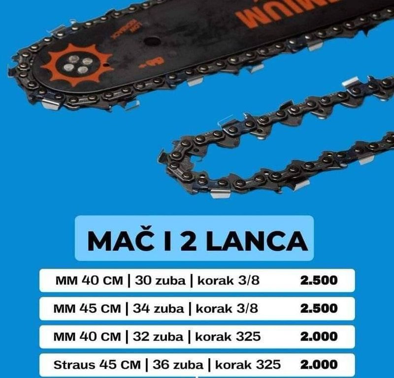 Mač i 2 lanca za motorne testere Dostupne varijante: - MM 40 cm | 30