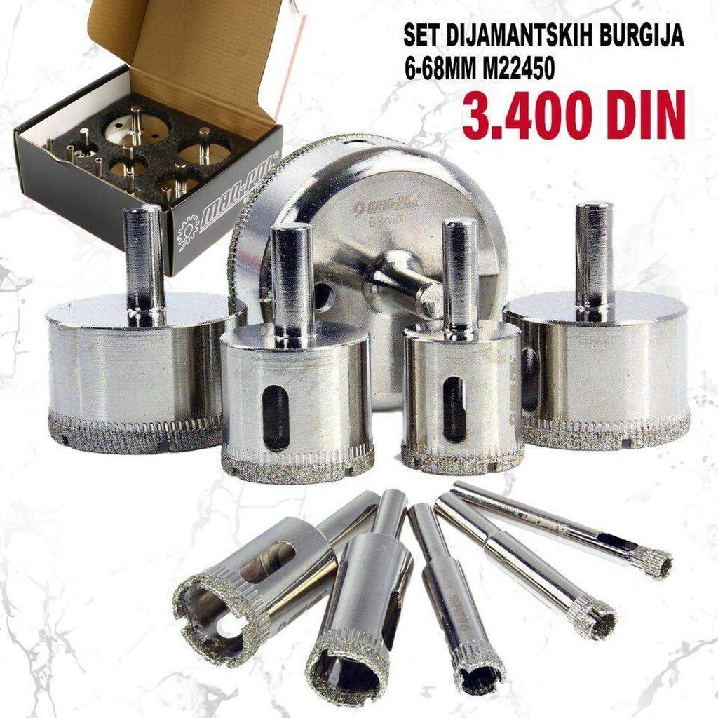 Set dijamantskih burgija M22450 – prečnici od 6 do 68 mm. Cena