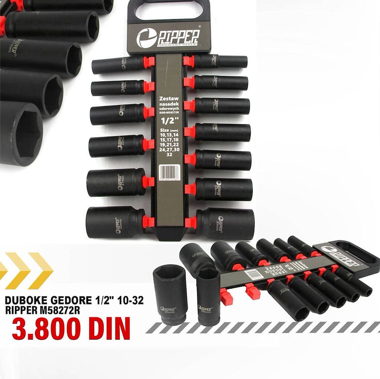 Set dubokih gedora RIPPER 1/2" M58272R – metrički - Pogon: 1/2" -