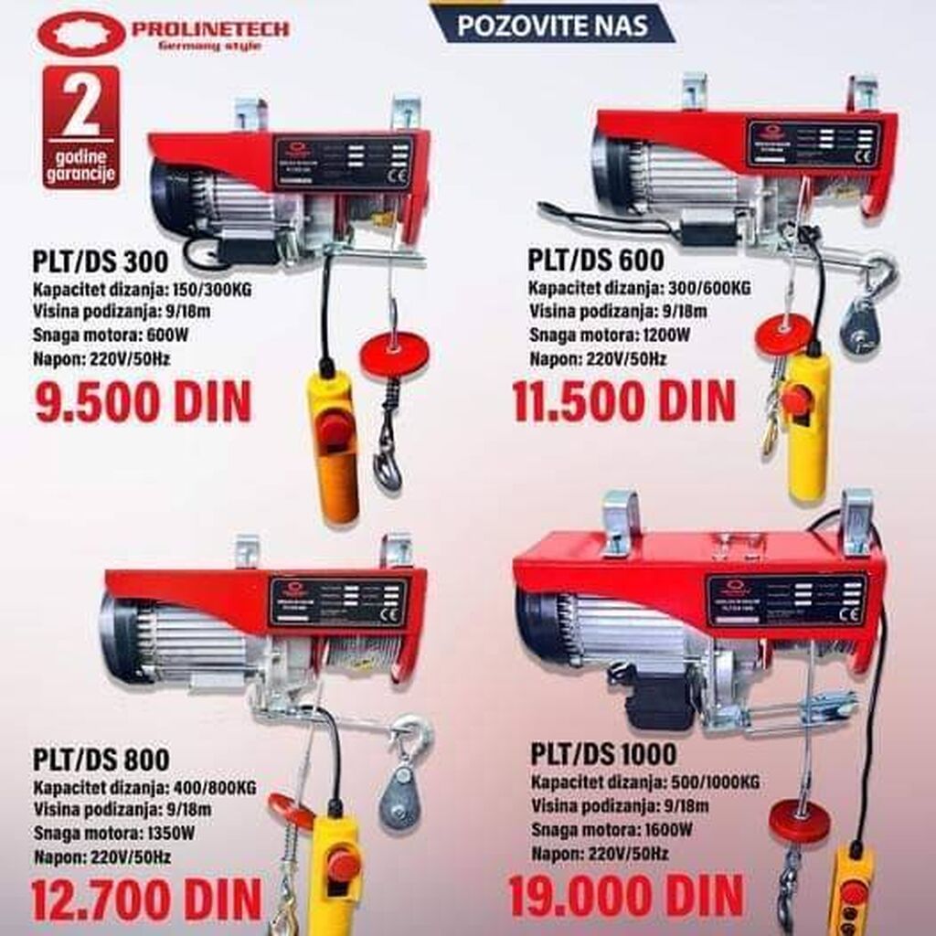 Električne dizalice PROLINETECH (nemački stil) – modeli PLT/DS -