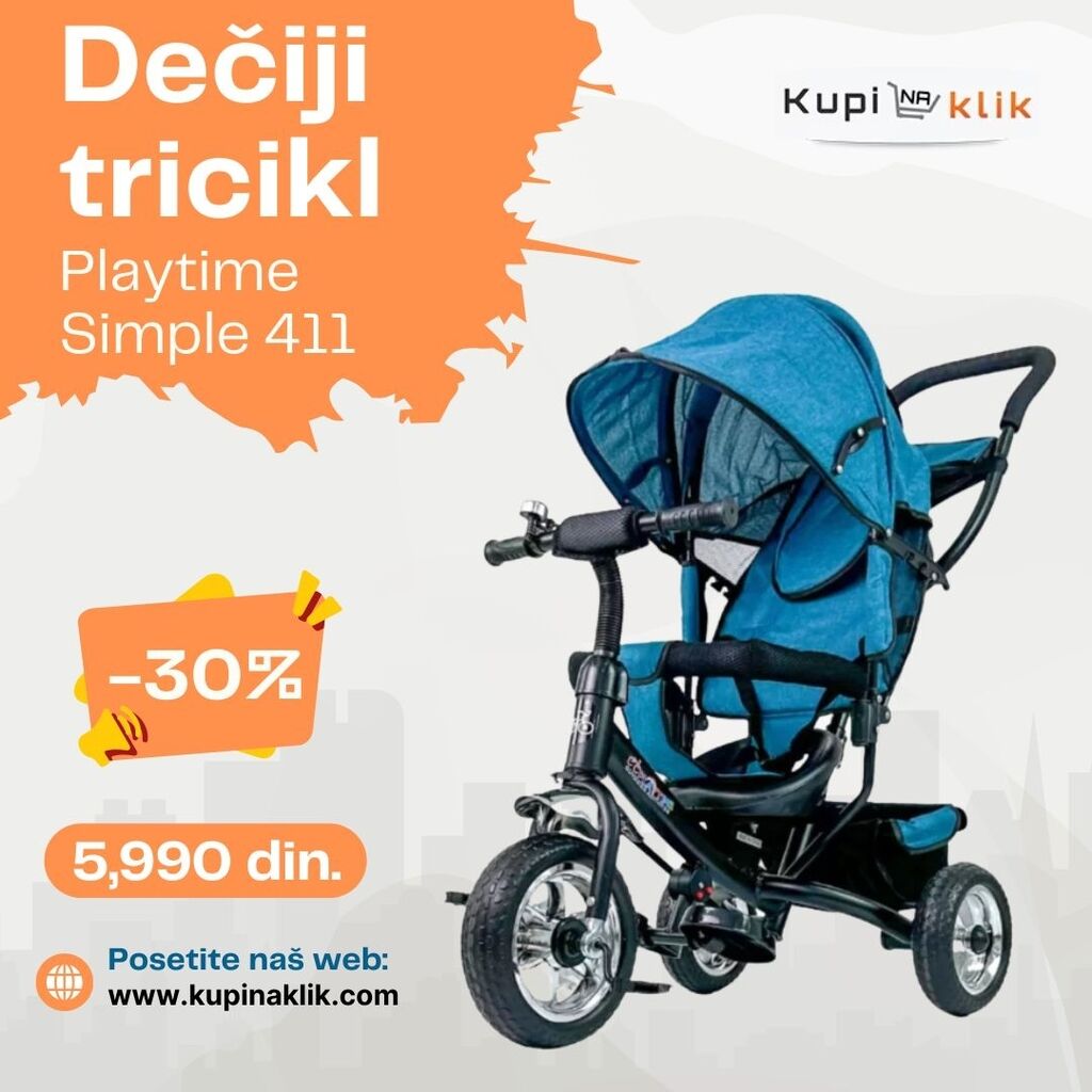 Dečiji tricikl Playtime Simple 411 - Višenamenski tricikl sa
