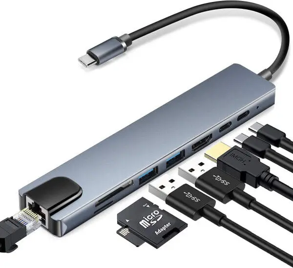 Remax USB HUB 8u1, USB-C/HDMI+LAN+2xPD+2xUSB-A+TF+SD 100MBS