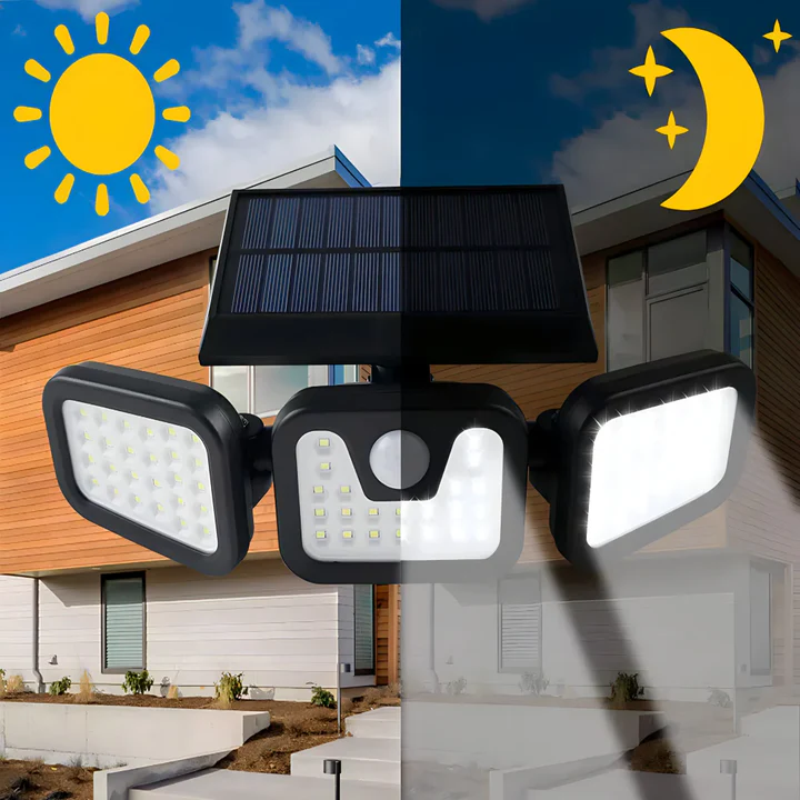 Solarni LED Reflektor sa Senzorom Pokreta i 3 Rotirajuće Glave – Maksimalno Osvetljenje Bez Troškova Struje!