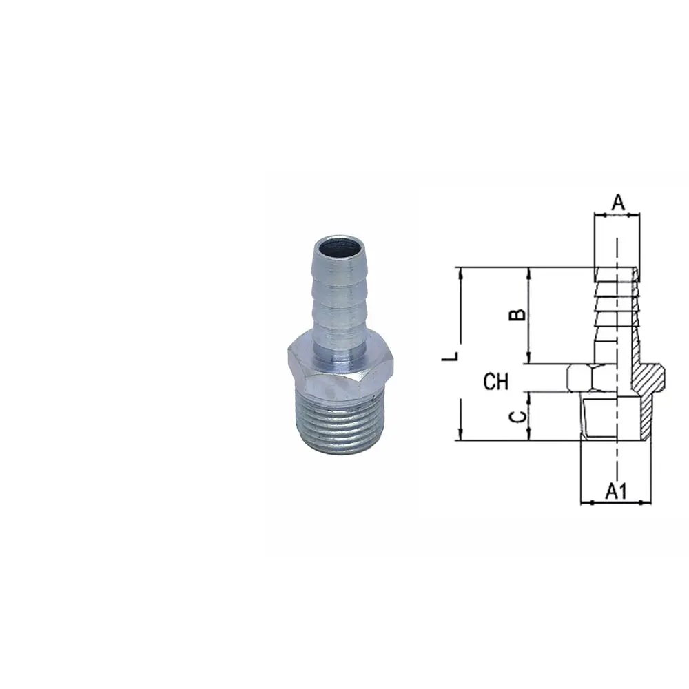 Adapter za creva 10mm, Muški, 1/4'', 16x14x35 mm