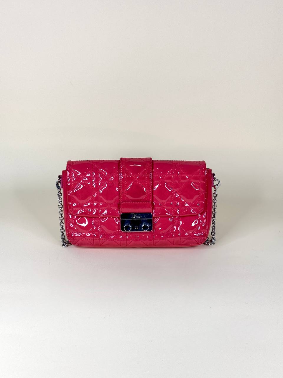 Dior Fuschia Patent Leather New Lock Chain Clutch Bag