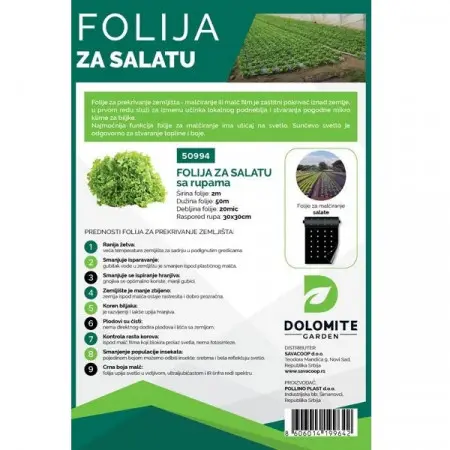 DOLOMITE Malč folija za salatu 2m x 50m 20mic 25x25cm