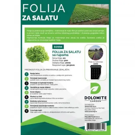 DOLOMITE Malč folija za salatu 2.5m x 50m 20mic 25x25cm