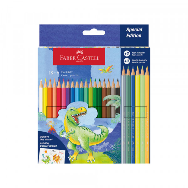 Drvene Bojice Faber Castell Dino Klasik 1/18+3 met+3 neon + stikeri…