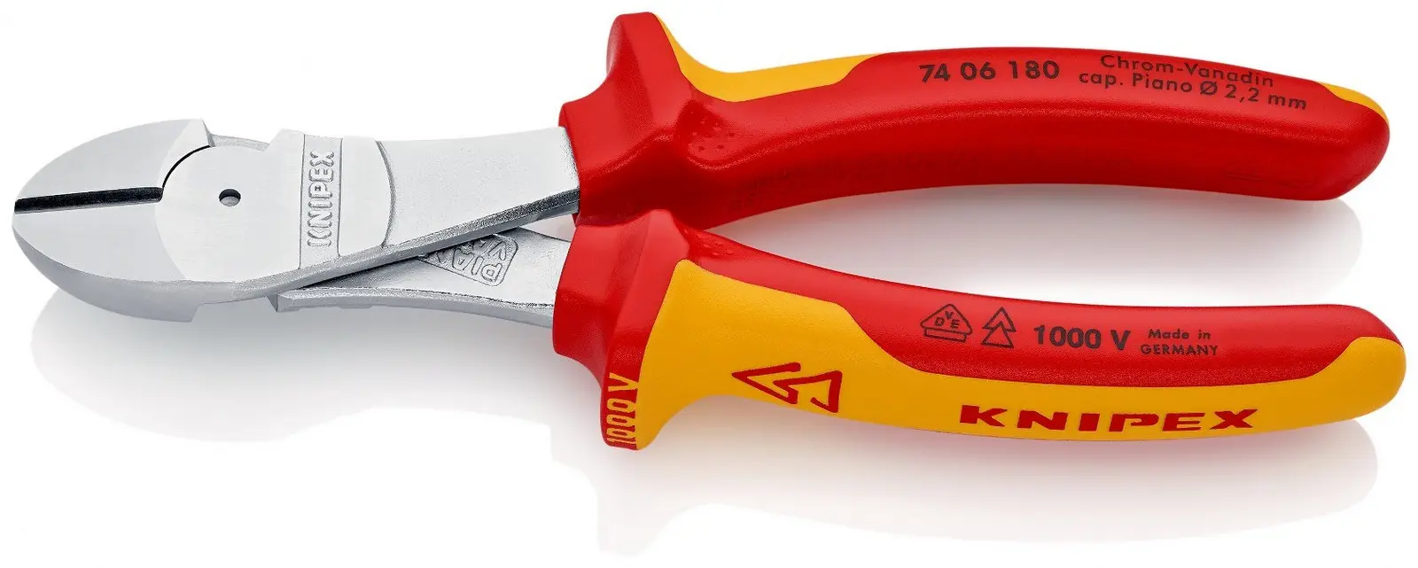 KNIPEX Kose sečice ojačane izolovane 1000V VDE 180mm 74 06 180 crvene