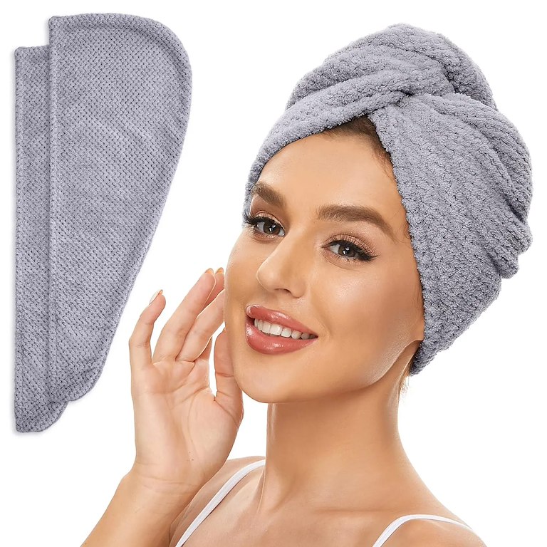 Turban Peškir za Kosu od Mikrovlakana – Super Upijajući, Protiv Kovrdžanja, Podesiv, Za Sve Tipove Kose – 140g
