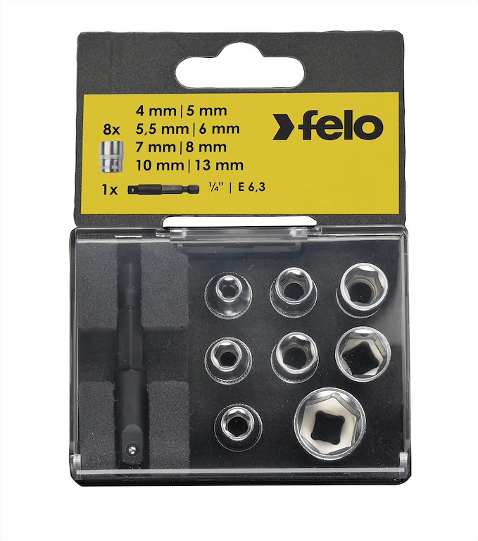 FELO Set nasadnih glava sa adapterom HEX Nut 05798106 9 kom