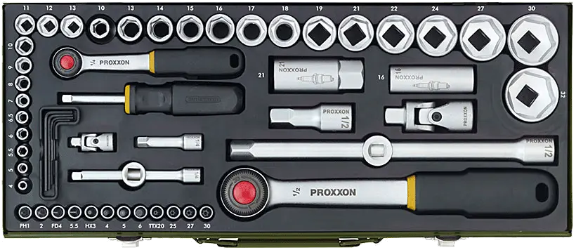 PROXXON Garnitura sa čegrtaljkom 1/4" i 1/2", 56-delna.
