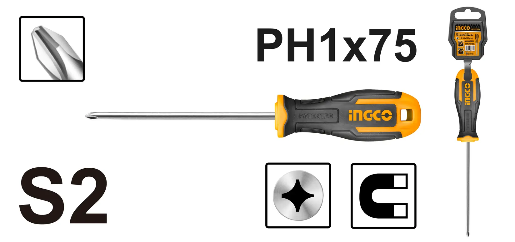 INGCO HS68PH1075 Phillips Odvijač, 1x75mm