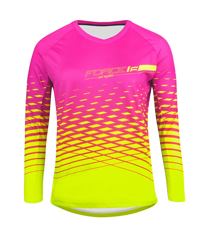 Dres FORCE MTB ANGLE dugi rukav, roze-fluo XS