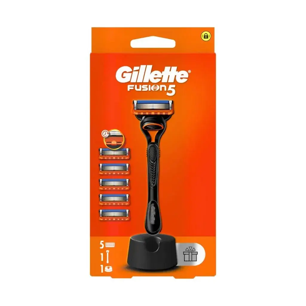 Gillette Muški aparat za brijanje Fusion 5, 5 dopuna, Crno-narandžasti
