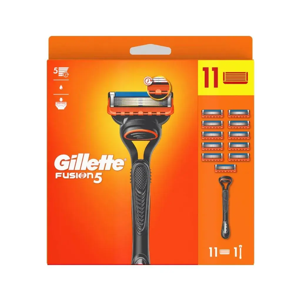 Gillette Muški aparat za brijanje Fusion 5, 11 dopuna, Crno-narandžasti