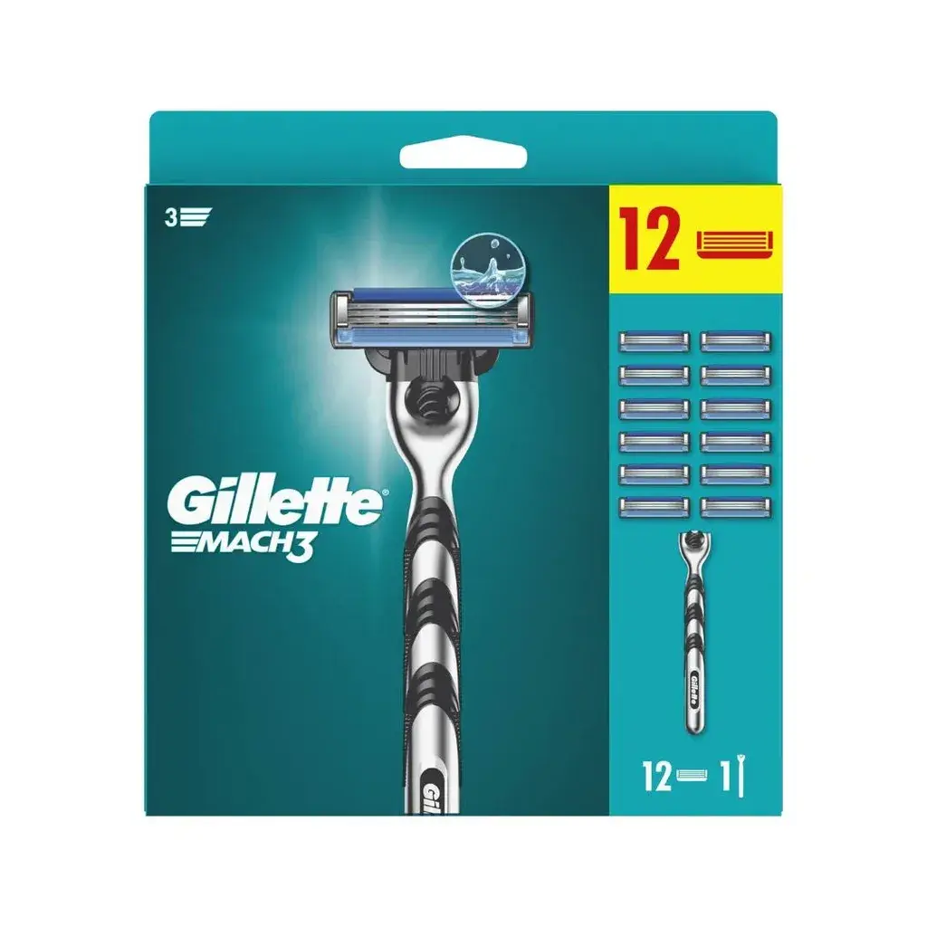 Gillette Muški aparat za brijanje Mach 3, 12 dopuna, Sivi