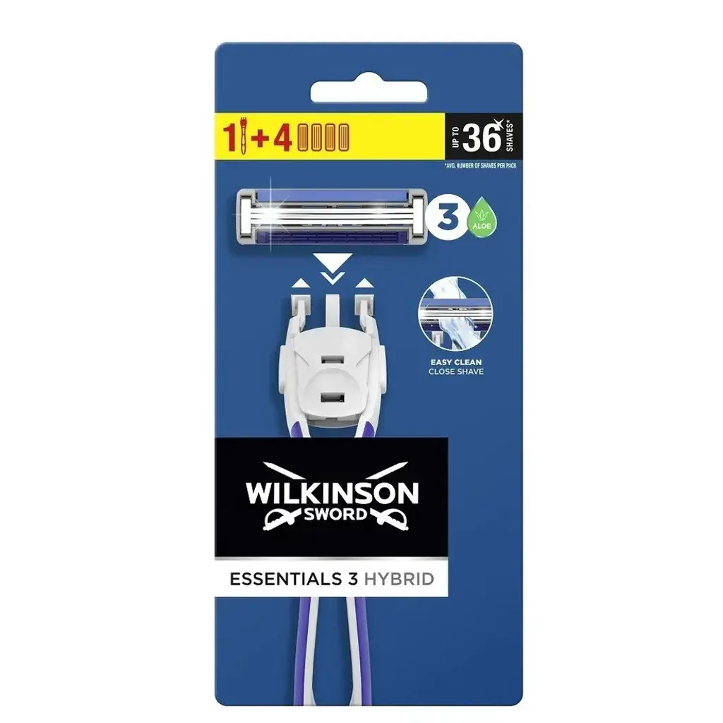 Wilkinson Muški brijač 3 Flex Hybrid Essentials sa 4 dopune, Plavi