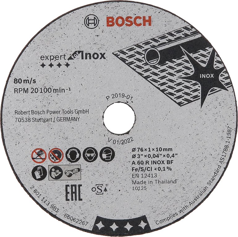Bosch Rezna ploča Expert for Inox 2608601520, A 60 R INOX BF, 76 mm, 1 mm, 10 mm