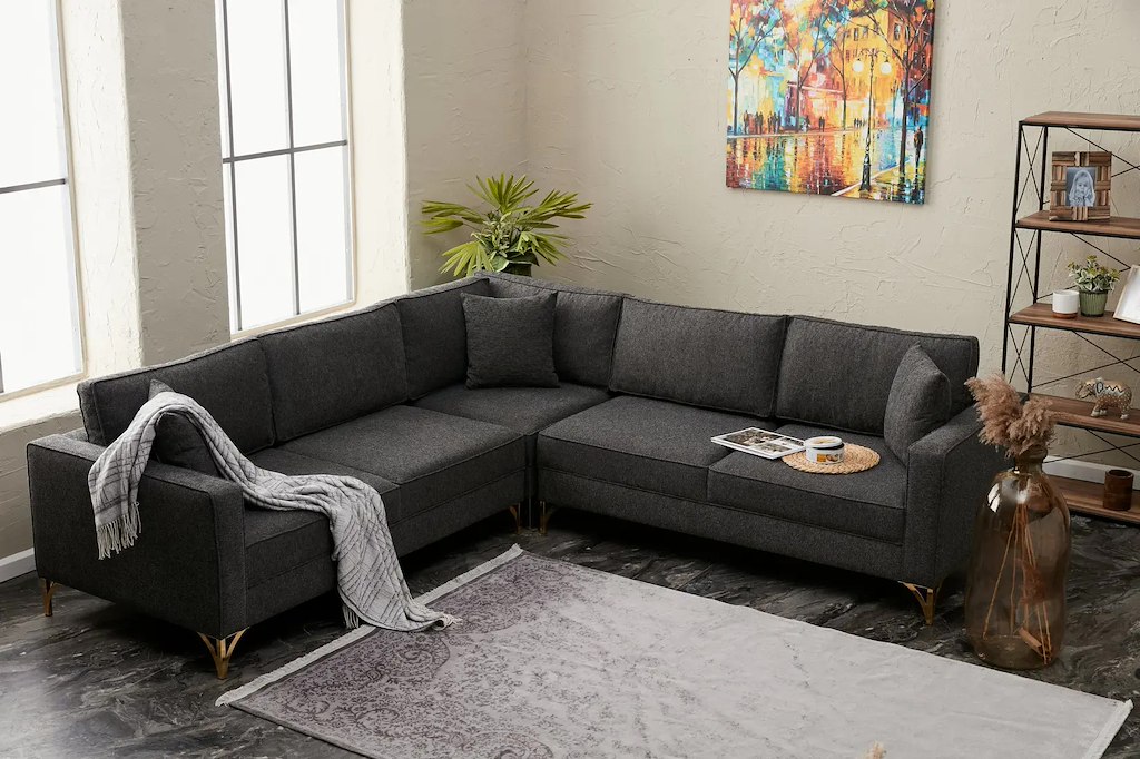 Atelier del Sofa Ugaona garnitura Berlin 258x83x91cm Antracit-Zlatna