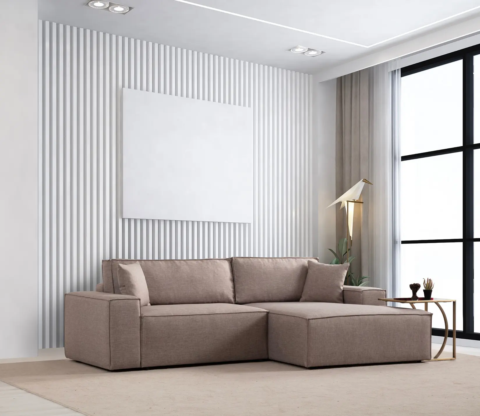 Atelier del Sofa Ugaona garnitura Pırlo 145x43x206cm Braon