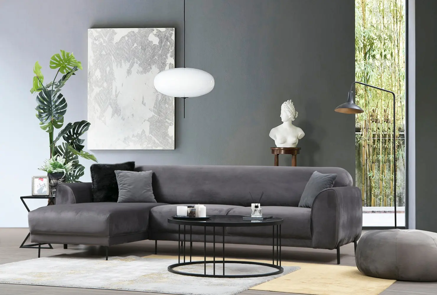 Atelier del Sofa Ugaona garnitura 96x85x287cm Antracit
