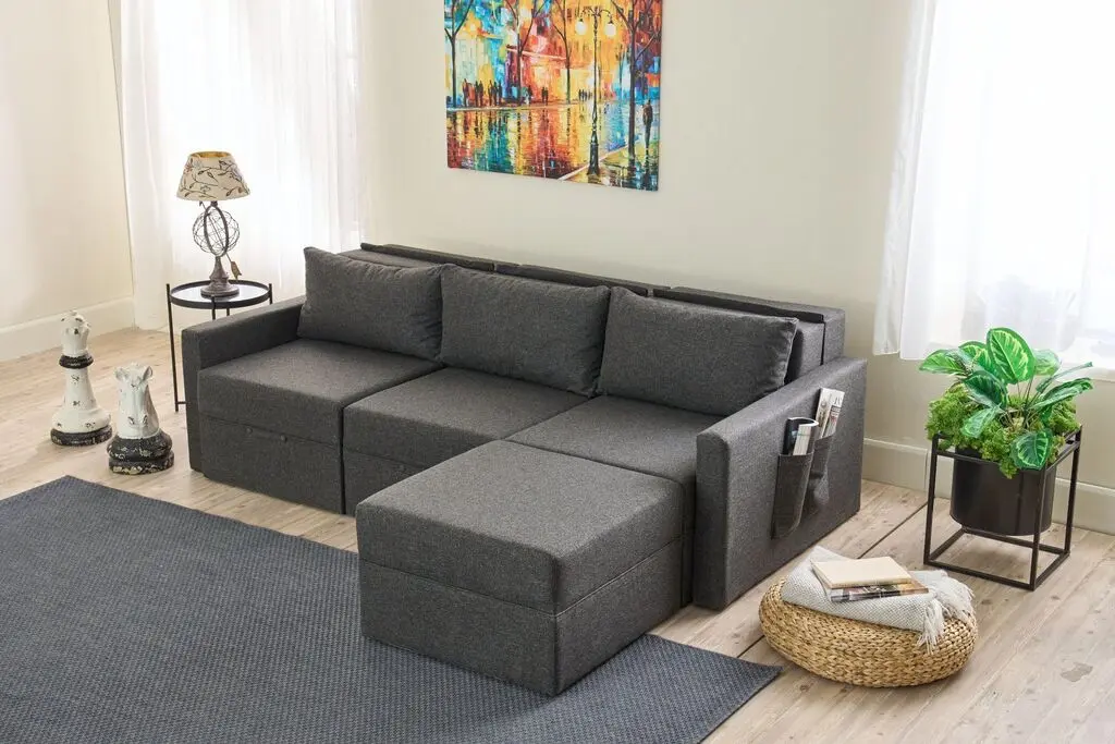 Atelier del Sofa Ugaona garnitura na razvlačenje Saros, 230x72x110 cm, Tamnosiva