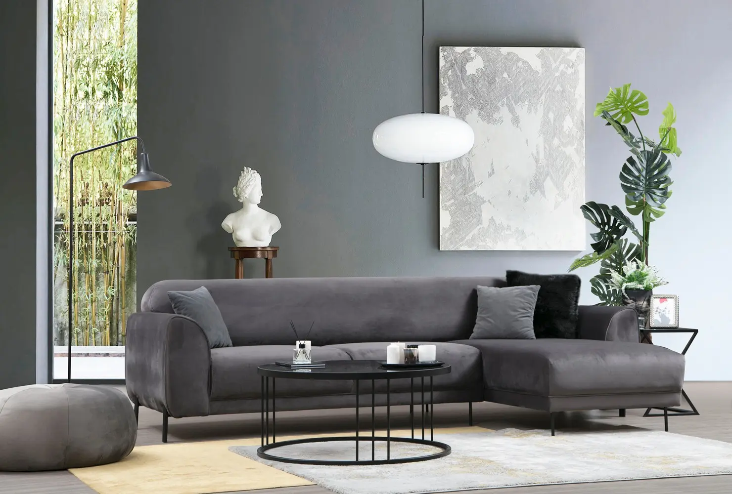 Atelier del Sofa Ugaona garnitura 96x85x287cm Antracit