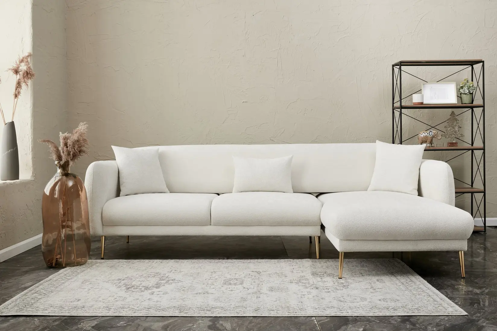 Atelier del Sofa Ugaona garnitura Simena 266x80x95cm Krem-Zlatna